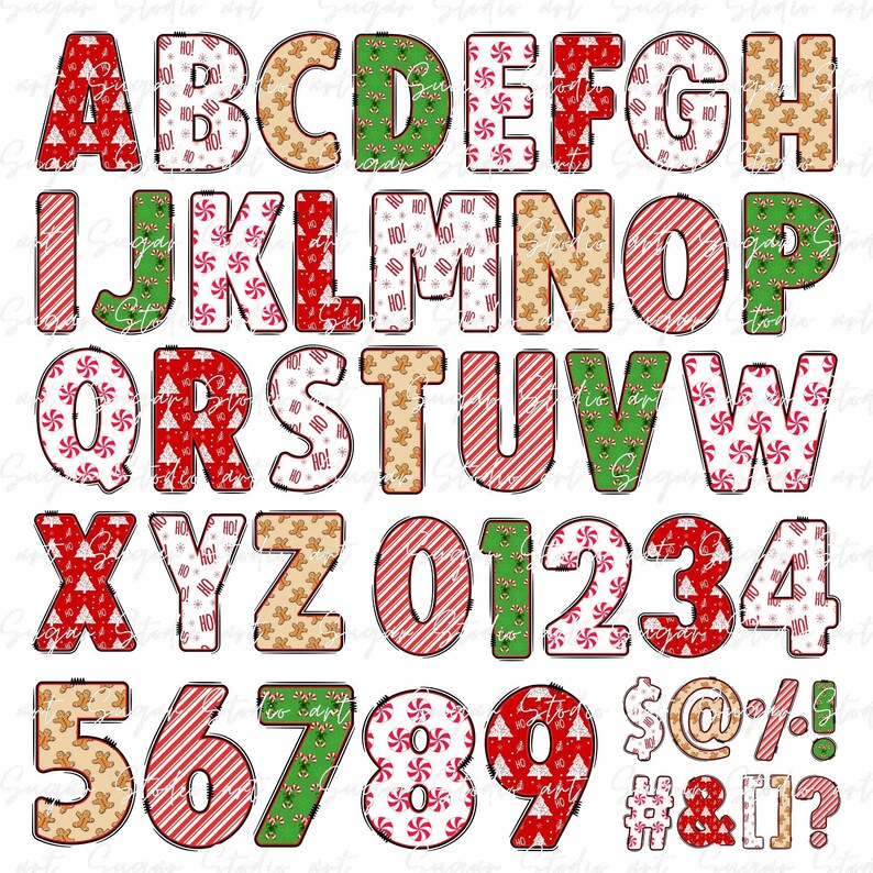 Christmas Doodle Letters, Christmas Alphabet PNG, Christmas Letters ...