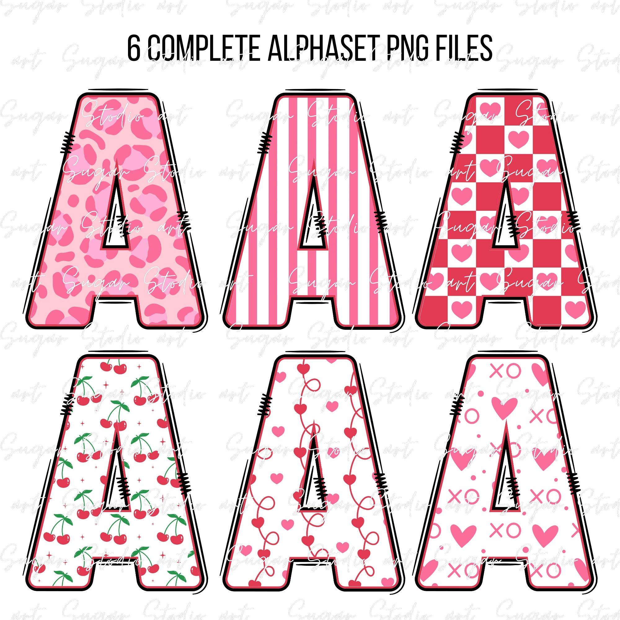 Valentine Doodle Letters V3, Valentines Alphabet PNG, Valentines Day ...