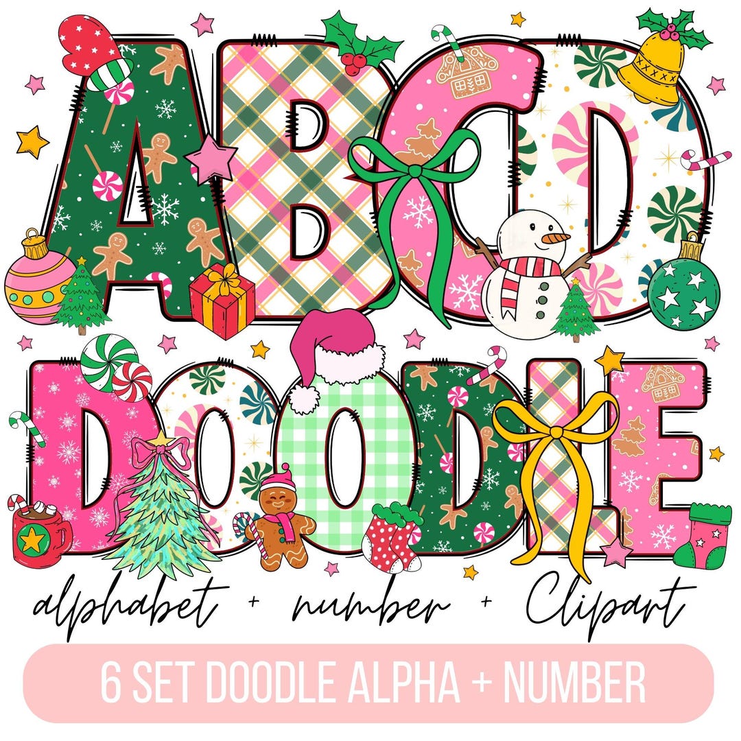 Christmas Doodle Letters, Christmas Alphabet PNG, Christmas Letters ...