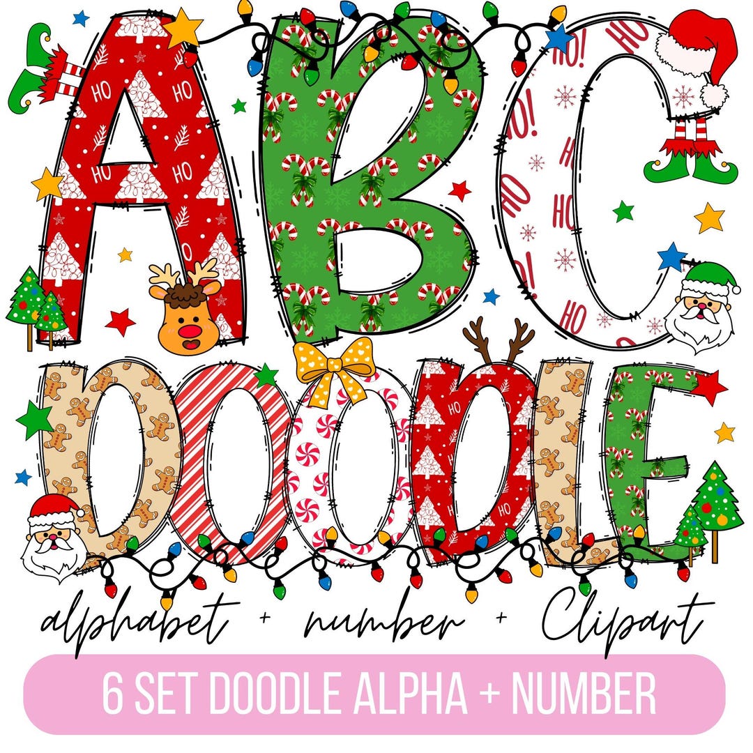 Christmas Doodle Letters, Christmas Alphabet PNG, Christmas Letters ...