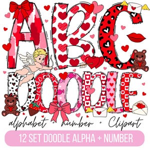 Valentine Doodle Letters V2, Valentines Alphabet PNG, Valentines Day ...