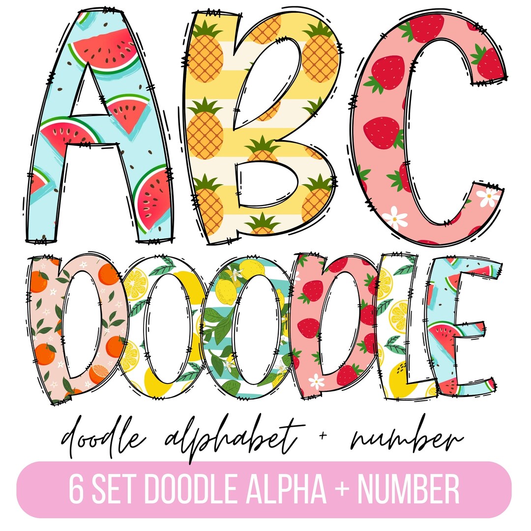 Summer Alphabet Letters PNG Bundle, Summer Clipart Png, Fruit Doodle ...