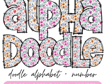 Watercolor Florals Doodle Letters, Hand Drawn Doodle Alpha Bundle ...