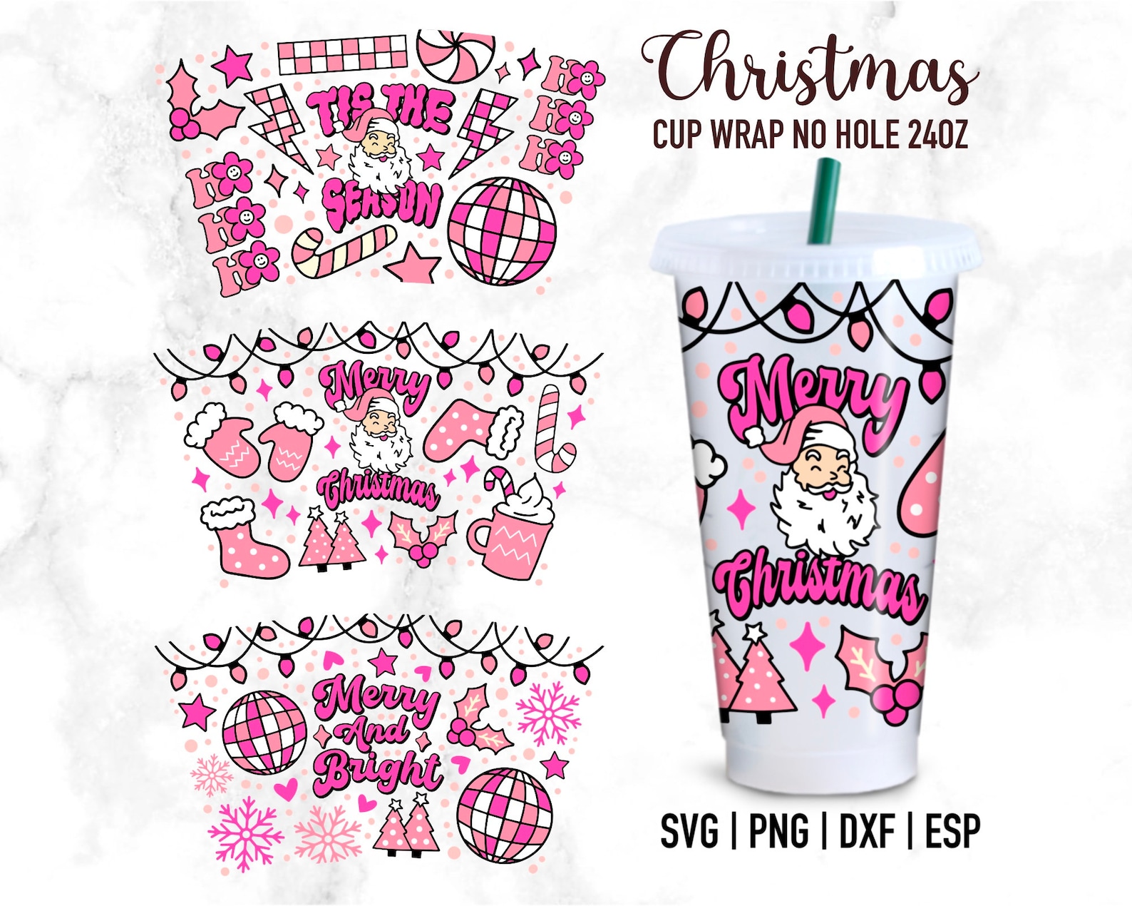 Pink Christmas Cold Cup SVG Wrap, Retro Design (digital Download) - Etsy