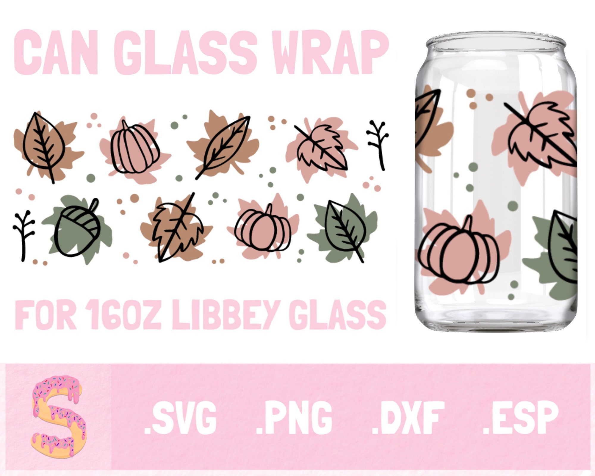 9 Autumn Can Glass Wrap SVG, Fall Libbey Svg, Pumpkin Svg, Leaves Svg ...