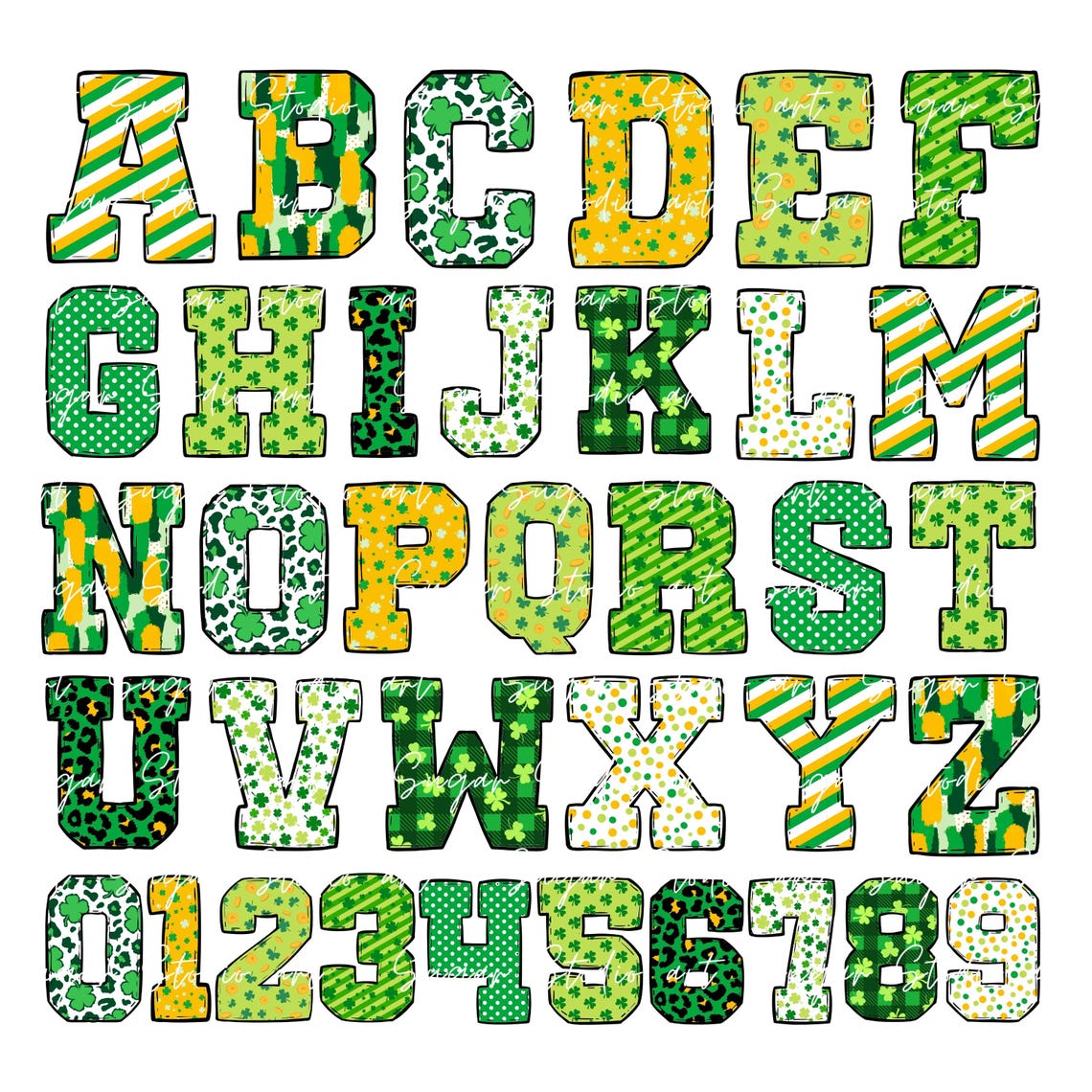 St.patrick Doodle Letters, Clover Alphabet PNG, St.patrick Day Clipart ...