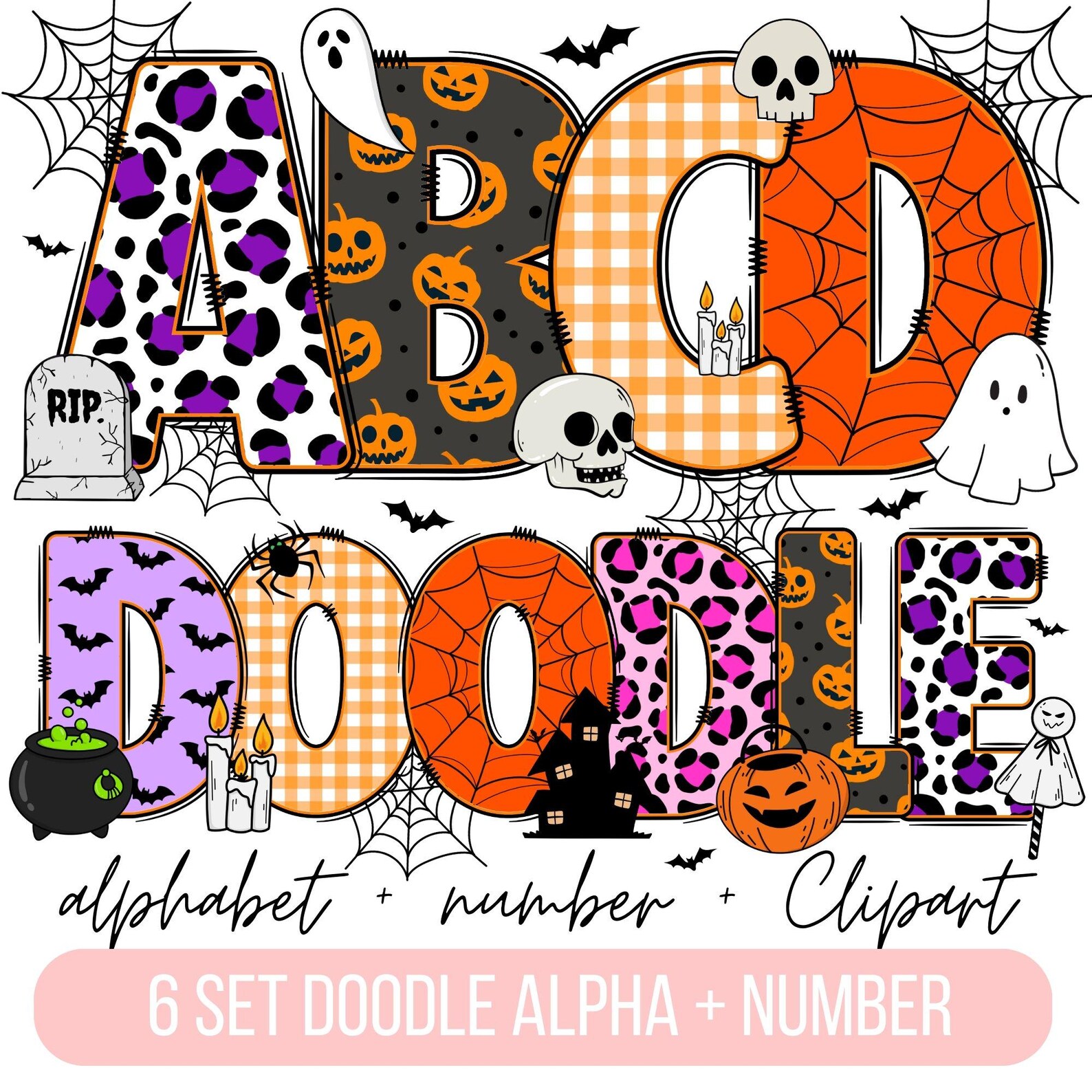 Halloween Leopard Doodle Letters PNG Files, Make Your Own Name, Doodle ...