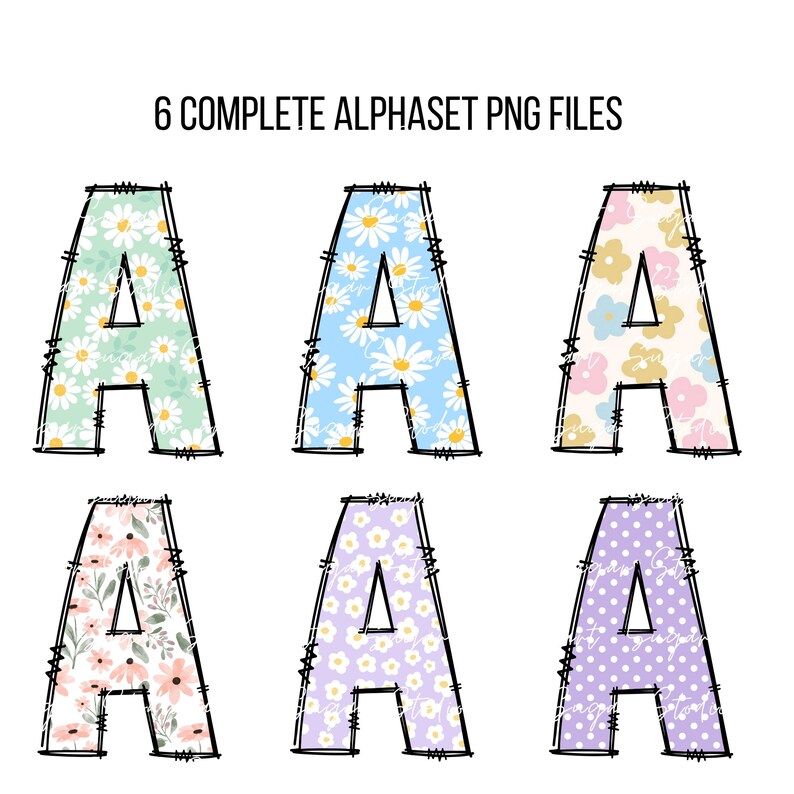 Spring Flower Alphabet Letters, Doodle Letters Bundle PNG, Spring ...