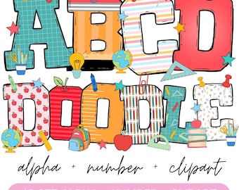 School Teacher Doodle Alphabet Bundle, Teacher PNG Letters, Numbers ...
