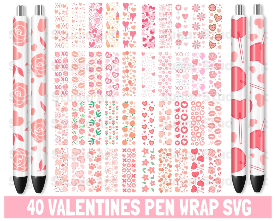 40 Valentine Pen Wrap Bundle, Lip Kiss Pen Wraps Svg, Valentine’s Day Svg, Heart Pen Svg, Epoxy ...