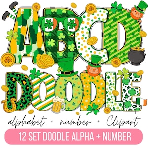 St.patrick Doodle Letters, Clover Alphabet PNG, St.patrick Day Clipart ...