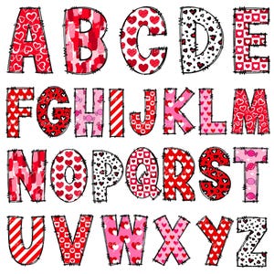 Valentine Doodle Letters V2, Valentines Alphabet PNG, Valentines Day ...