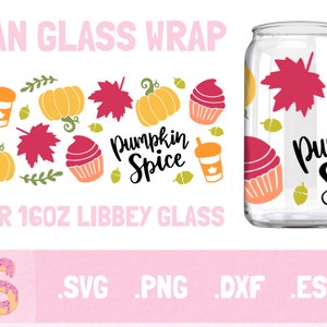 18pack Autumn Can Glass Wrap SVG, Fall Libbey Svg, Pumpkin Svg, Leaves ...
