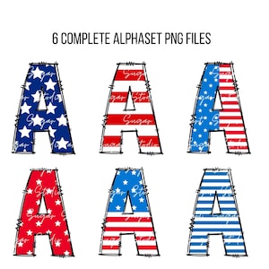 Patriotic Doodle Alphabet Bundle, 4th of July PNG Letters, Numbers ...