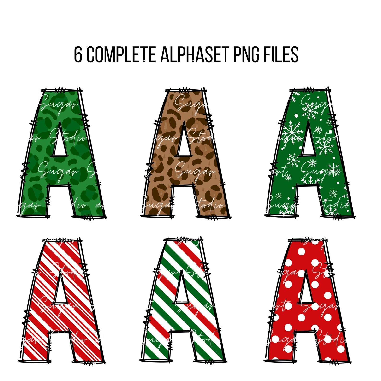Christmas Letters Doodle Alphabet PNG Bundle | Holiday Clipart for ...