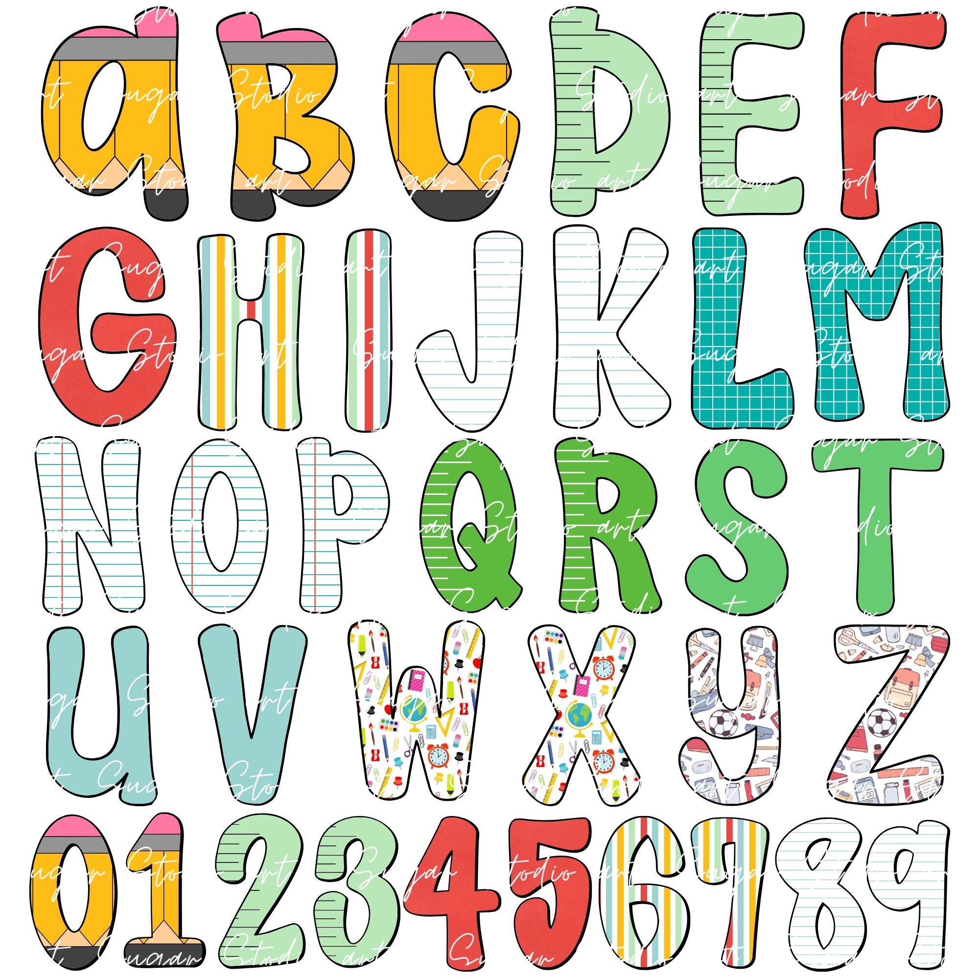 Preppy School Teacher Doodle Alphabet Bundle, Teacher PNG Letters ...