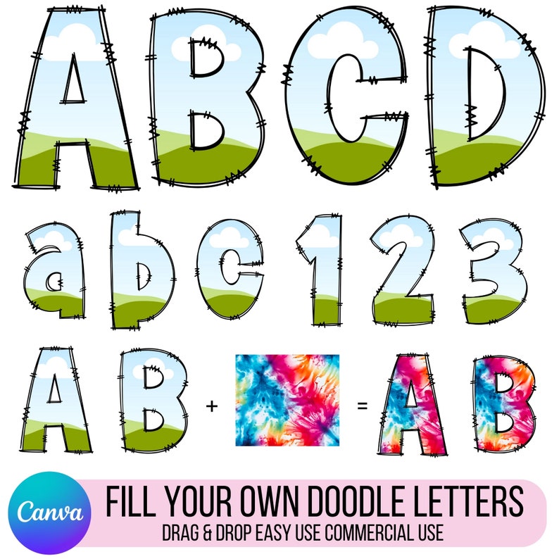 Fill Your Own Doodle Letters on CANVA, Drag and Drop Alphaset Alphabet ...