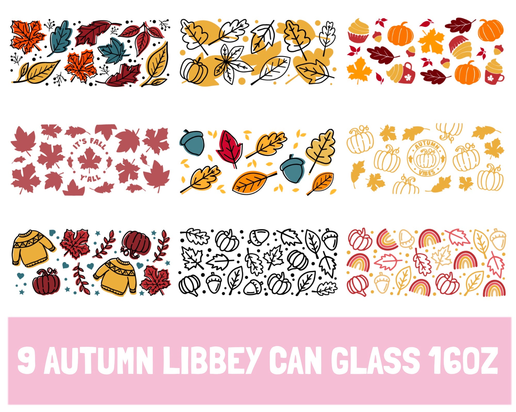 18pack Autumn Can Glass Wrap SVG, Fall Libbey Svg, Pumpkin Svg, Leaves ...