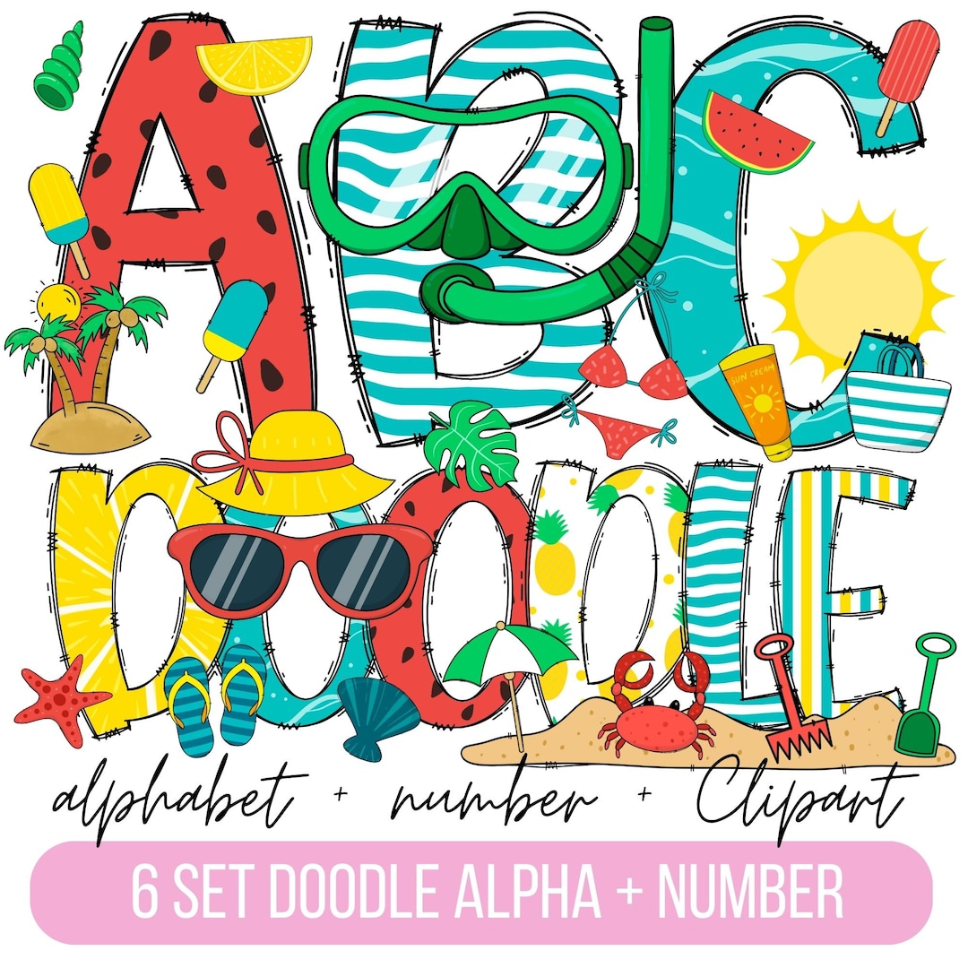 Summer Alphabet Letters PNG Bundle, Summer Clipart Png, Beach Doodle ...