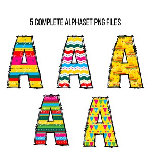 Fiesta Doodle Alphabet Bundle, Fiesta PNG Letters, Numbers ...