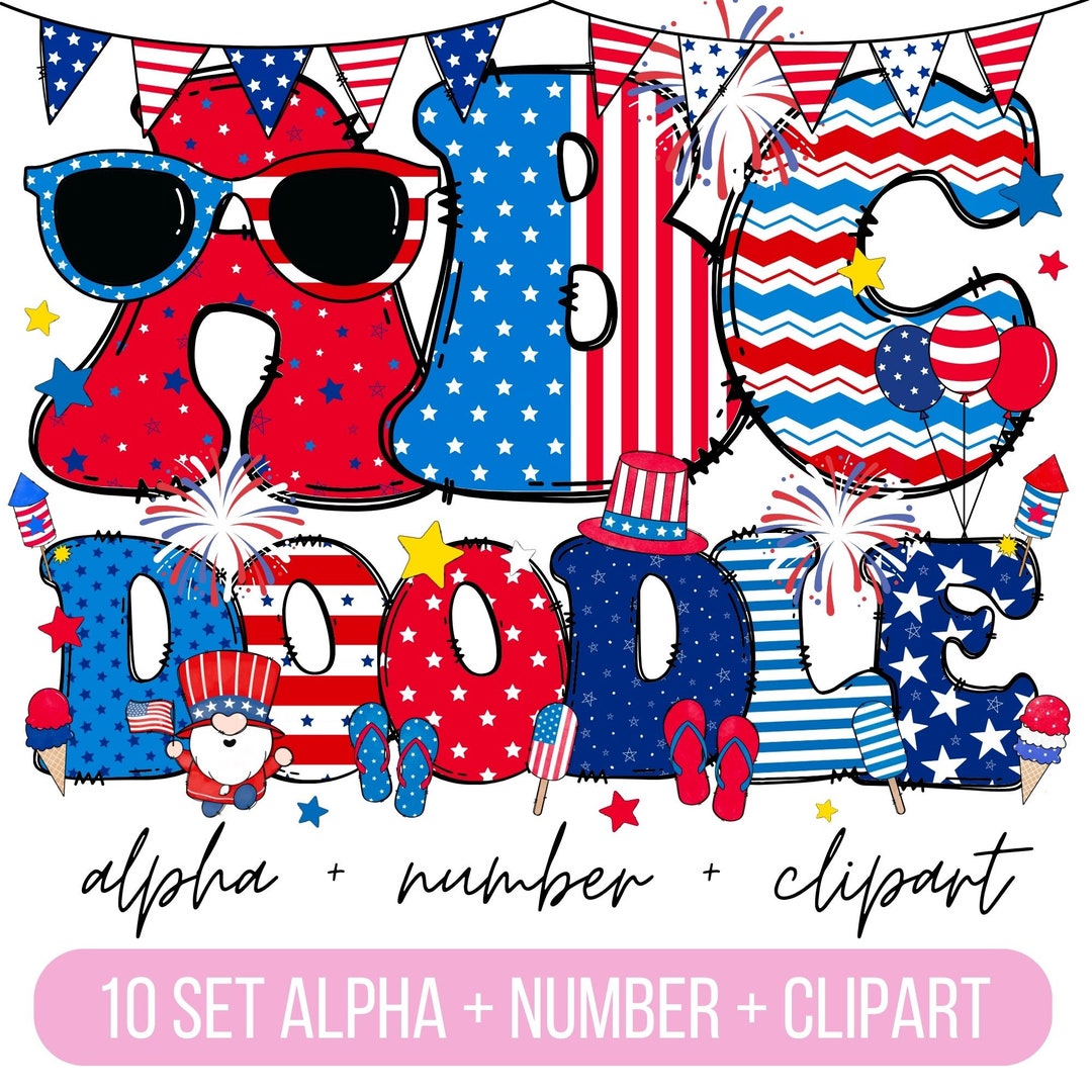 Patriotic Doodle Alphabet Bundle, 4th of July PNG Letters, Hand Letters ...