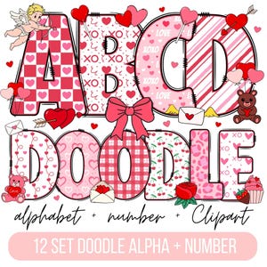 Valentine Doodle Letters V3, Valentines Alphabet PNG, Valentines Day ...