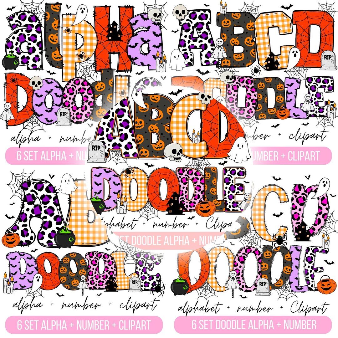 Pack5 Halloween Doodle Letters PNG Files, Halloween Letters Png, Doodle ...