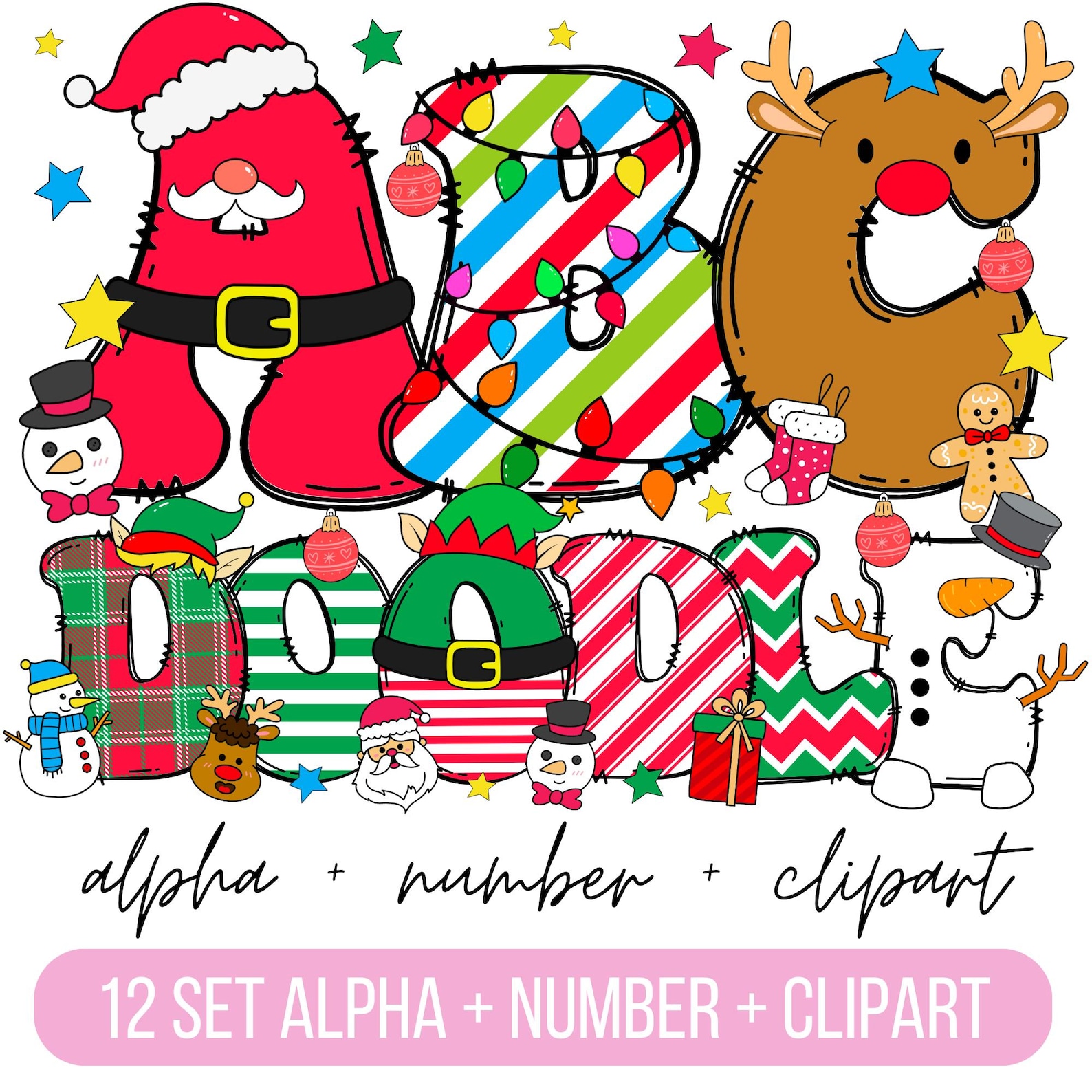 Christmas Alphabet PNG Christmas Letters Numbers Clipart Santa Alphabet ...