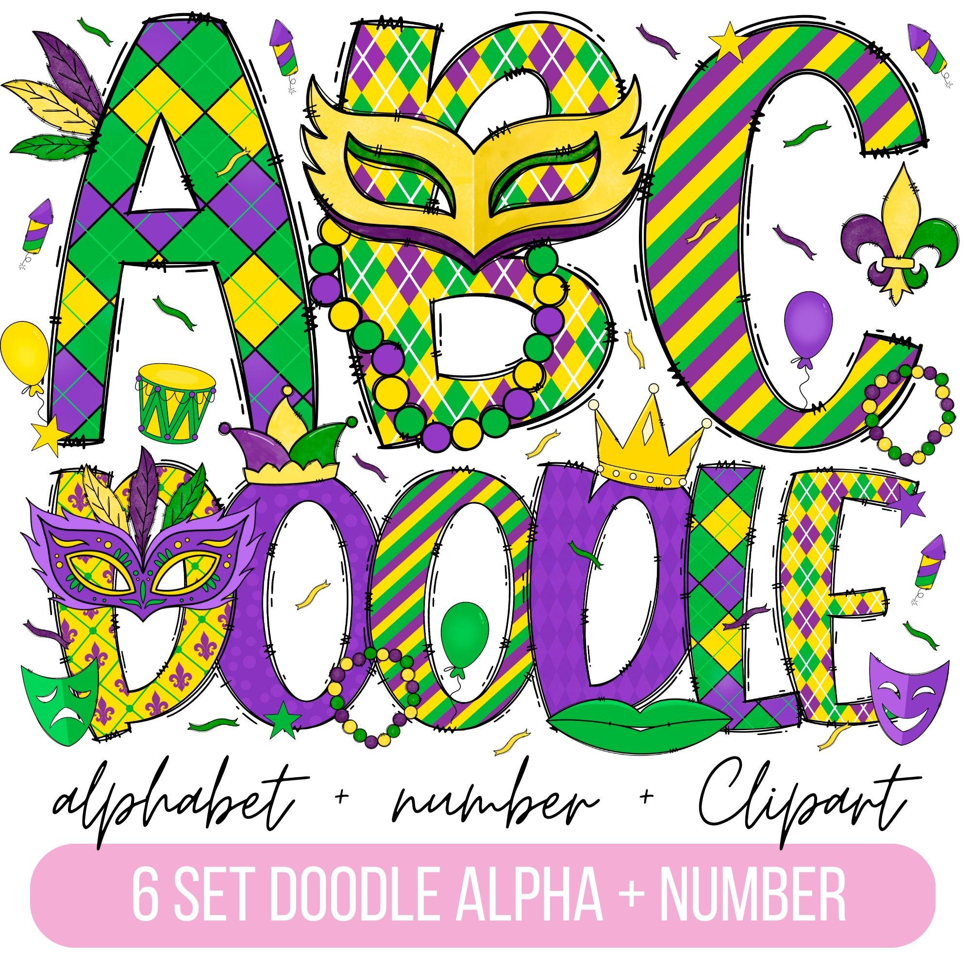 Mardi Gras Doodle Letters With Clip Art PNG Files, Make Your Own Name ...