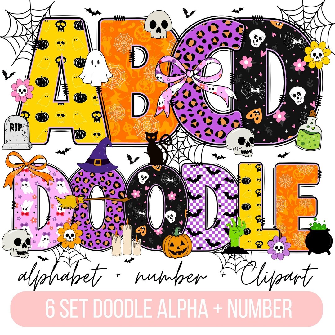 Halloween Doodle Letters PNG Files, Make Your Own Name, Doodle Alpha ...
