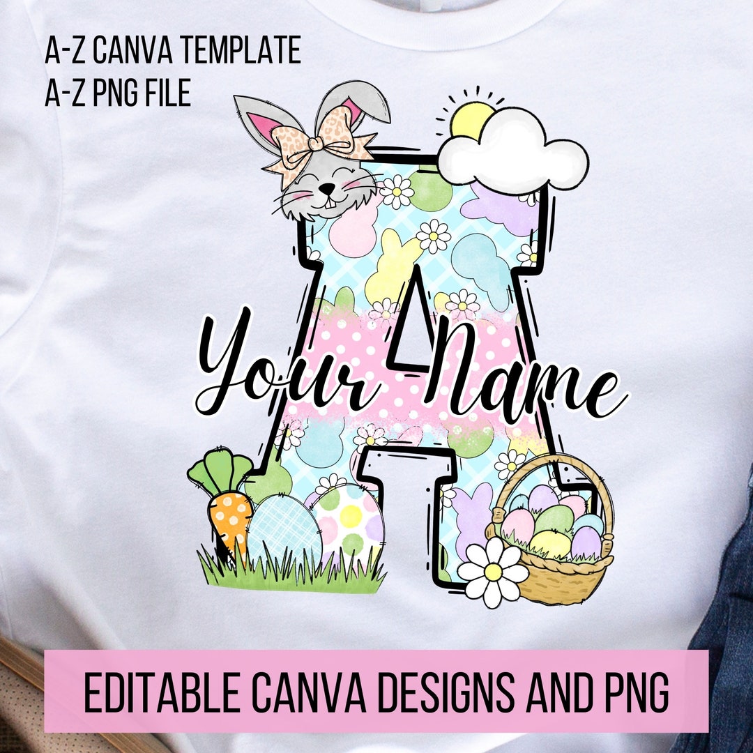 Easter Bunny Doodle Letter PNG, Add Your Own Name, CANVA Template ...