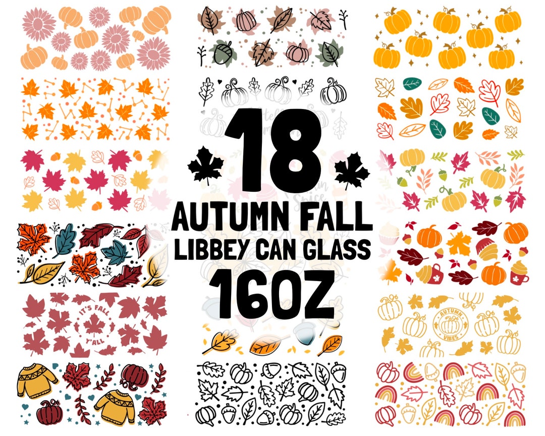 18pack Autumn Can Glass Wrap SVG, Fall Libbey Svg, Pumpkin Svg, Leaves ...