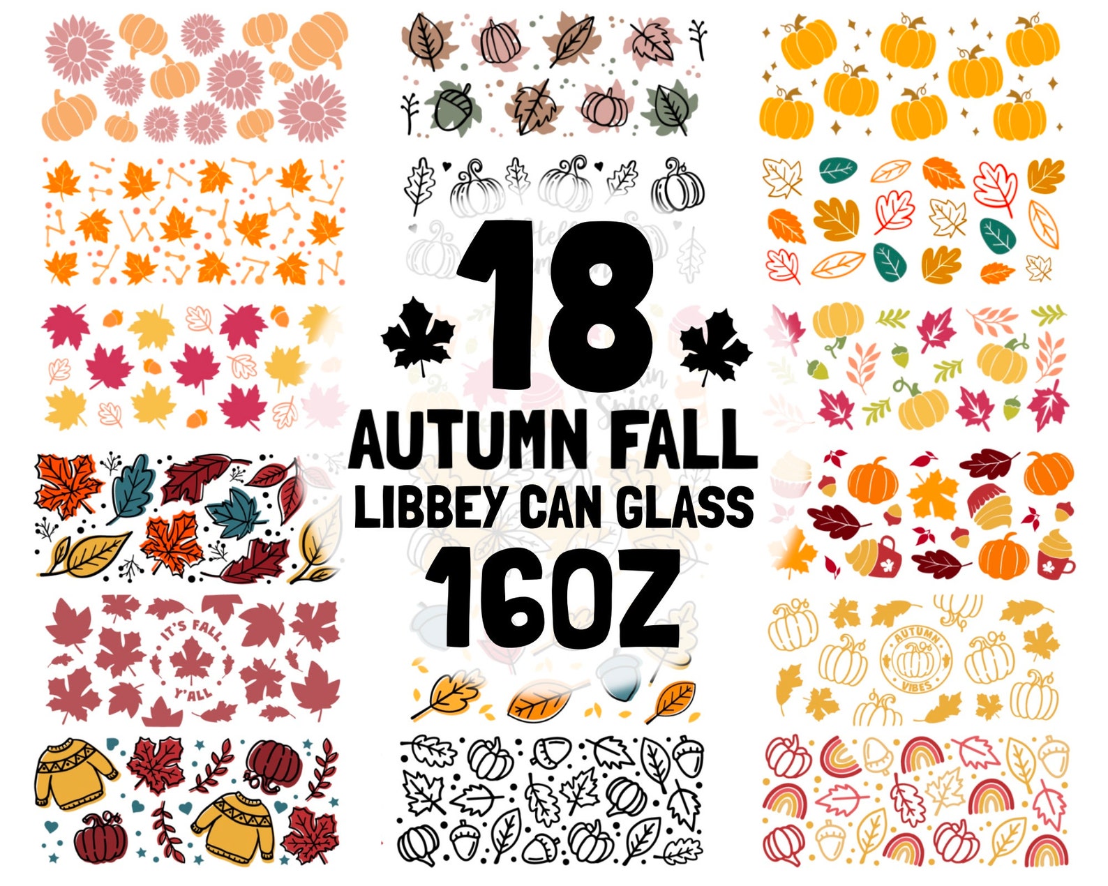 18pack Autumn Can Glass Wrap SVG Fall Libbey Svg Pumpkin - Etsy