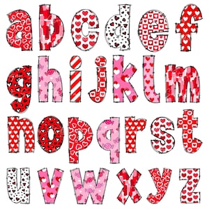 Valentine Doodle Letters V2, Valentines Alphabet PNG, Valentines Day ...