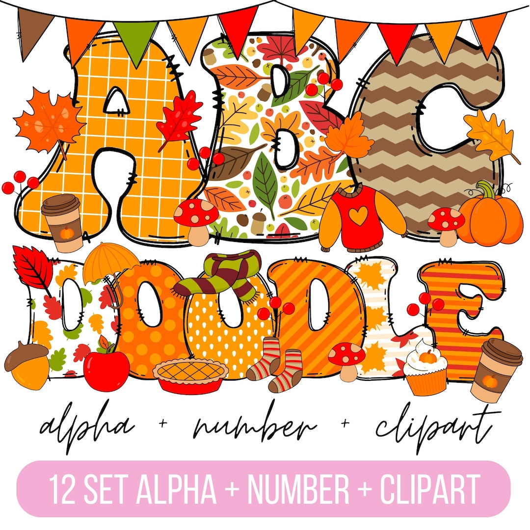 Fall Autumn Doodle Alphabet Bundle, Fall PNG Letters, Numbers ...