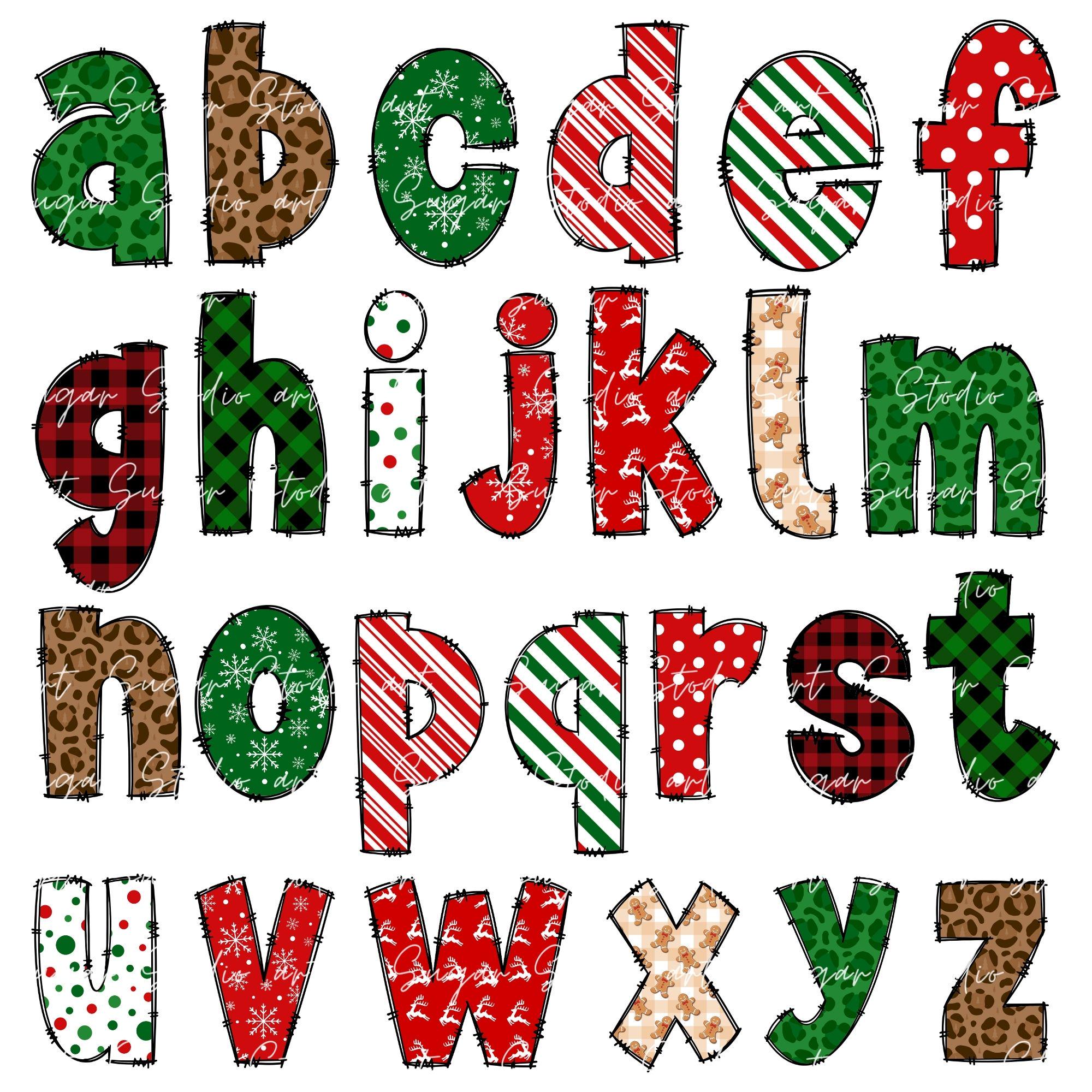 Christmas Letters Doodle Alphabet PNG Bundle | Holiday Clipart for ...