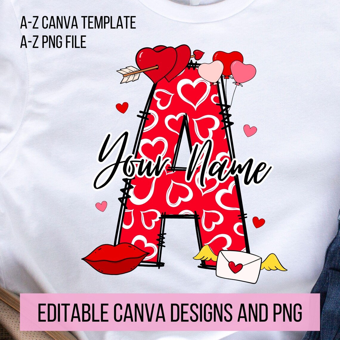 Editable Valentine's Day Pink Hearts Doodle Letter, Canva Template ...