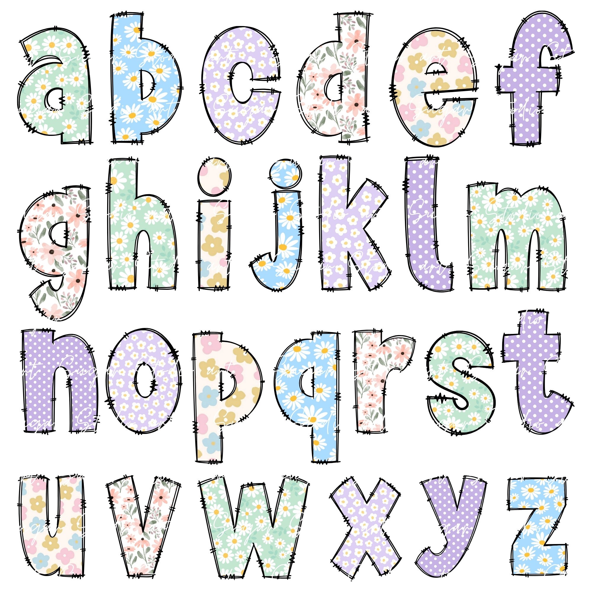 Spring Flower Alphabet Letters, Doodle Letters Bundle PNG, Spring ...