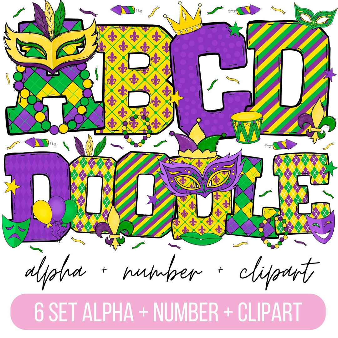 Mardi Gras Doodle Letters With Clip Art PNG Files, Make Your Own Name ...