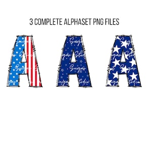 Patriotic Doodle Alphabet Bundle, 4th of July PNG Letters, Numbers ...