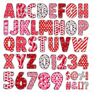 Valentine Doodle Letters V2, Valentines Alphabet PNG, Valentines Day ...