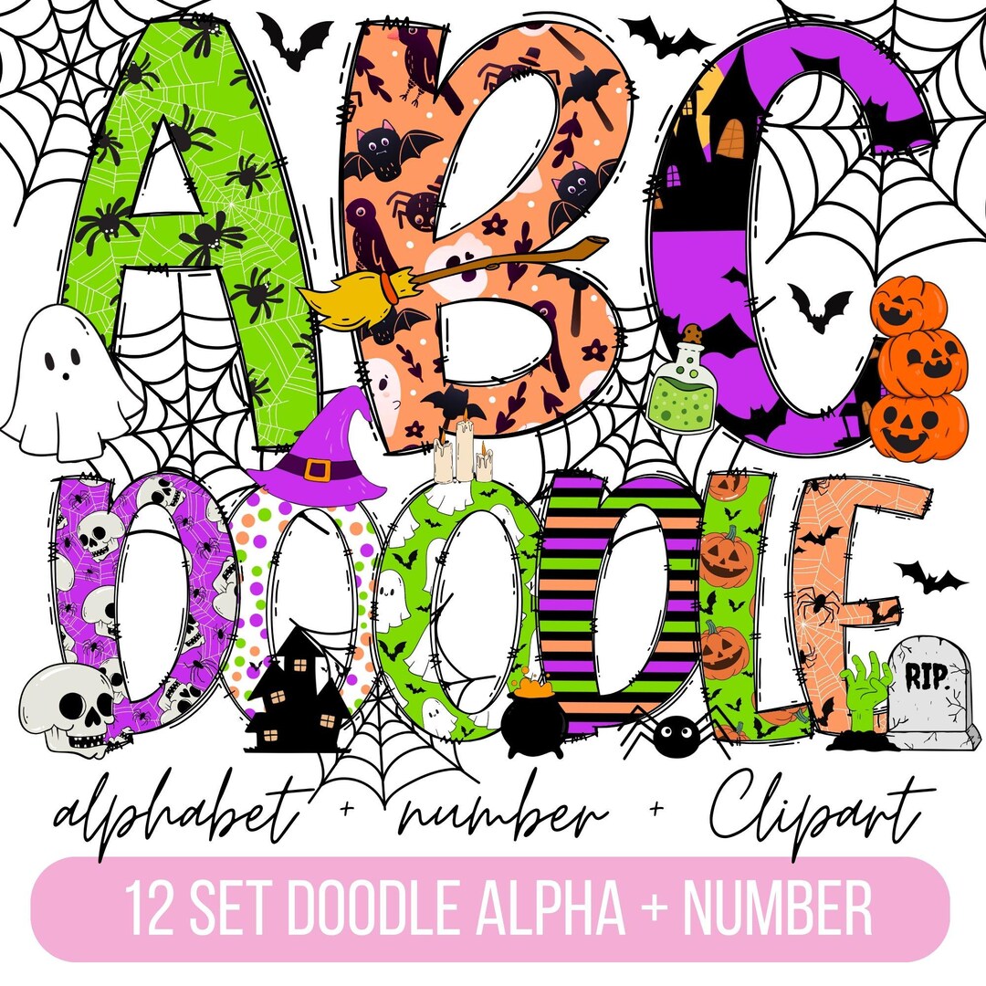 Halloween Doodle Letters PNG Files, Make Your Own Name, Doodle Alpha ...