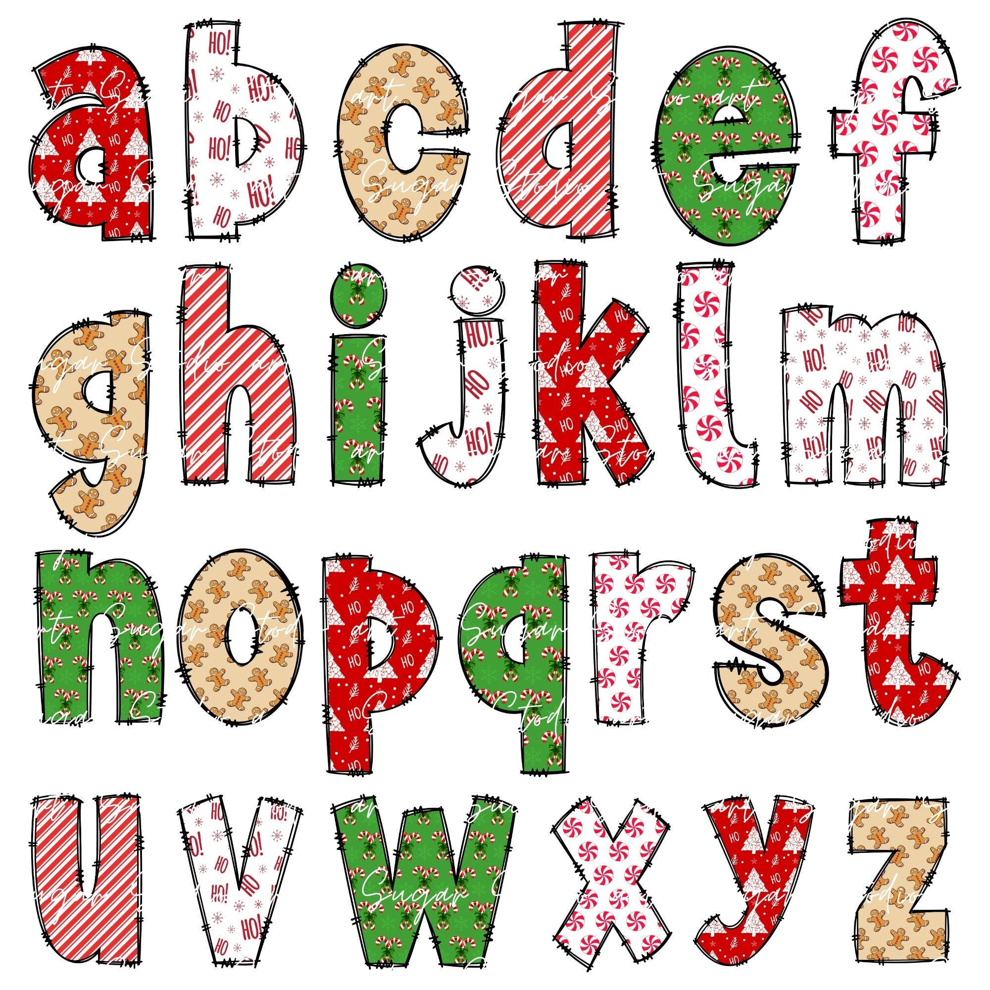 Christmas Doodle Letters, Christmas Alphabet PNG, Christmas Letters ...
