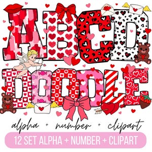 Valentine Doodle Letters V2, Valentines Alphabet PNG, Valentines Day ...