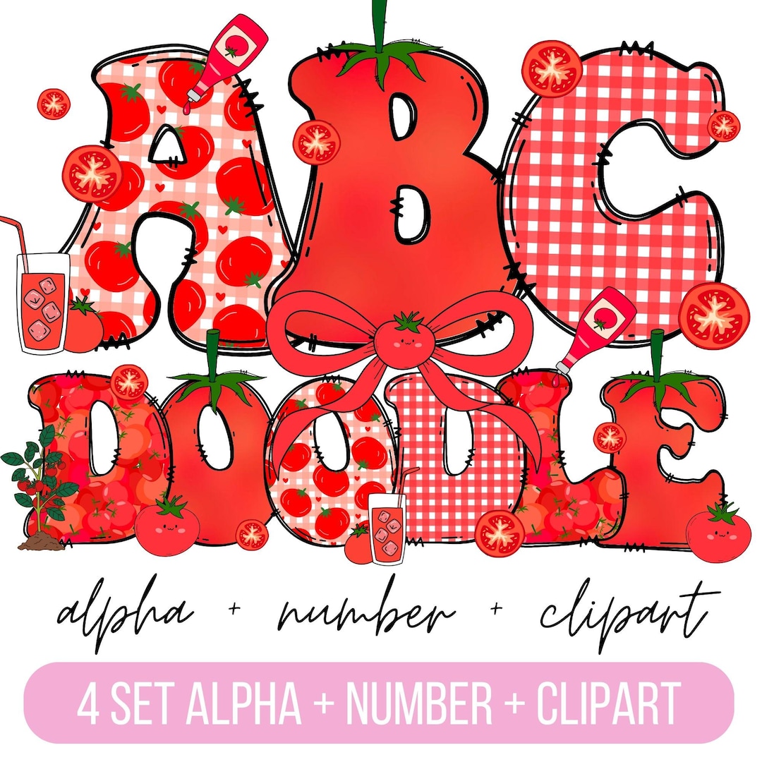 Tomato Doodle Alphabet Bundle, Tomato Festival PNG Letters, Numbers ...