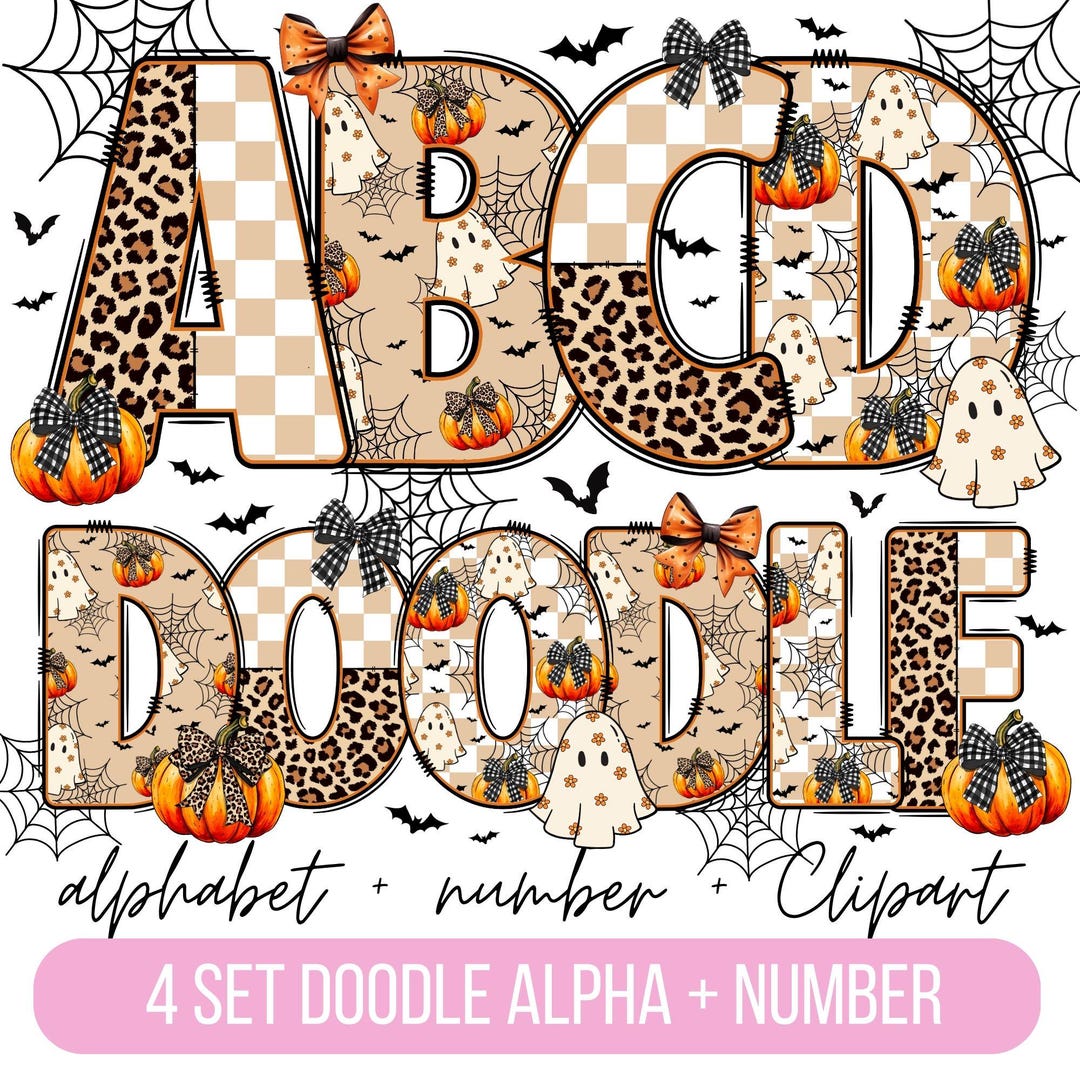 Halloween Doodle Letters PNG Files, Halloween Leopard Letters, Doodle ...