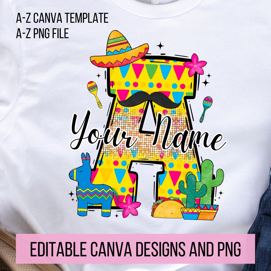 Cinco De Mayo Doodle Letter PNG, Add Your Own Name, CANVA Template ...