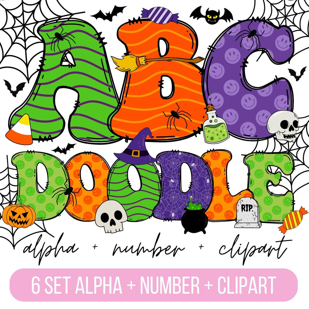 Halloween Trick or Treat Doodle Alphabet Bundle, Halloween PNG Letters ...