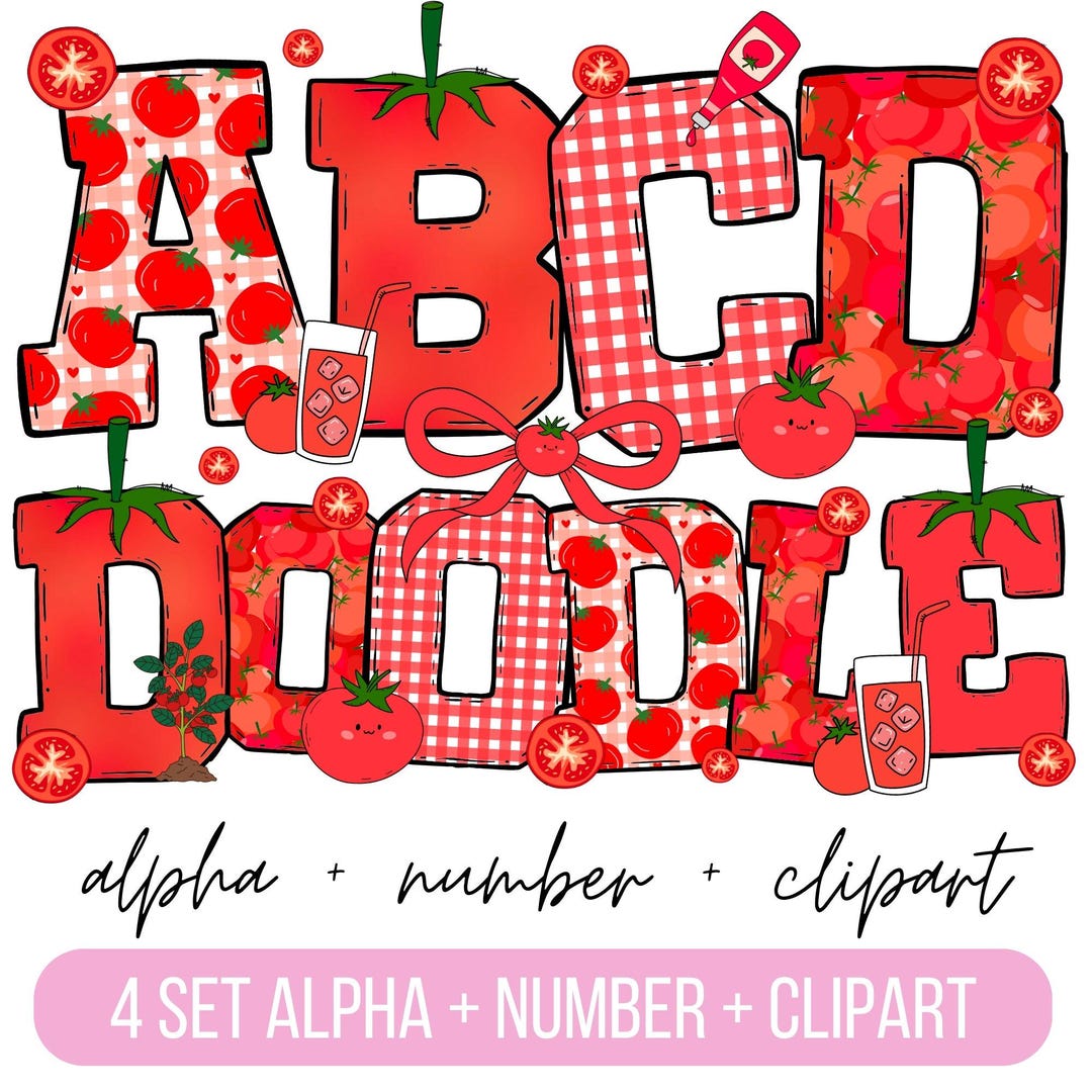 Tomato Doodle Alphabet Bundle, Tomato Festival PNG Letters, Numbers ...
