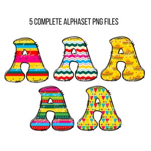 Pack 4 Fiesta Doodle Alphabet Bundle, Fiesta PNG Letters, Numbers ...